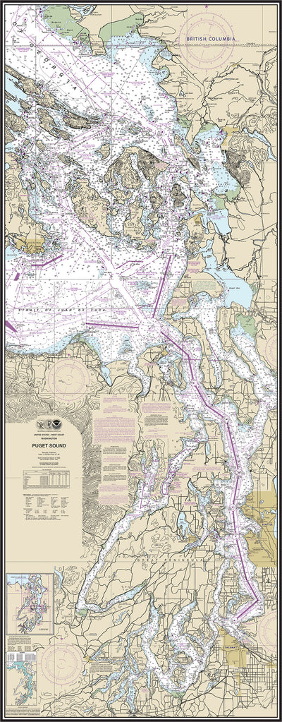 Puget Sound Wall Map - Captain's Nautical Books & Charts