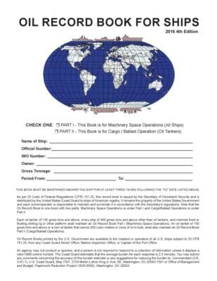 Oil Record Book For Ships - Captain's Nautical Books & Charts