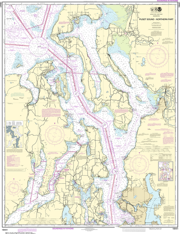 NOAA Chart 18441: Puget Sound: Northern Part - Captain's Nautical Books ...